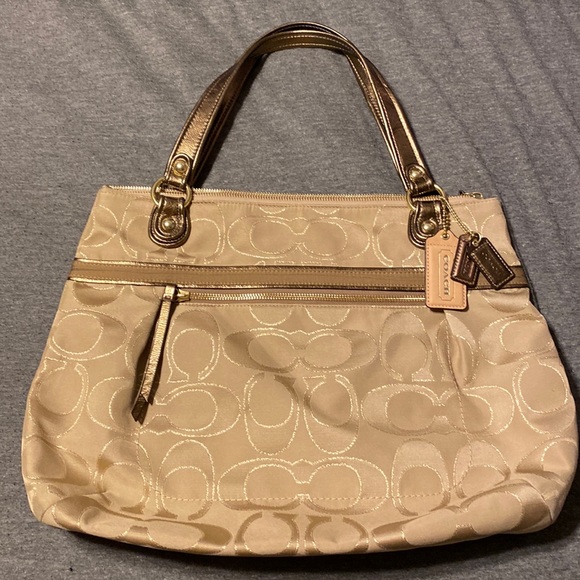 Coach | Bags | Coach Poppy Gold Tan Tote Bag | Poshmark